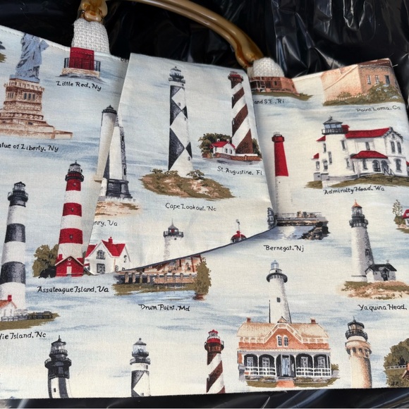 Bags | Lighthouse Print Tote Bag With Bamboo Handles | Poshmark